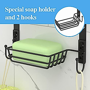 GILLAS Hanging Shower Caddy,Over Head Shower Caddy Rustproof, No Drilling Shower Storage Rack Organizer for Towels, Sponge, Shampoo, Black