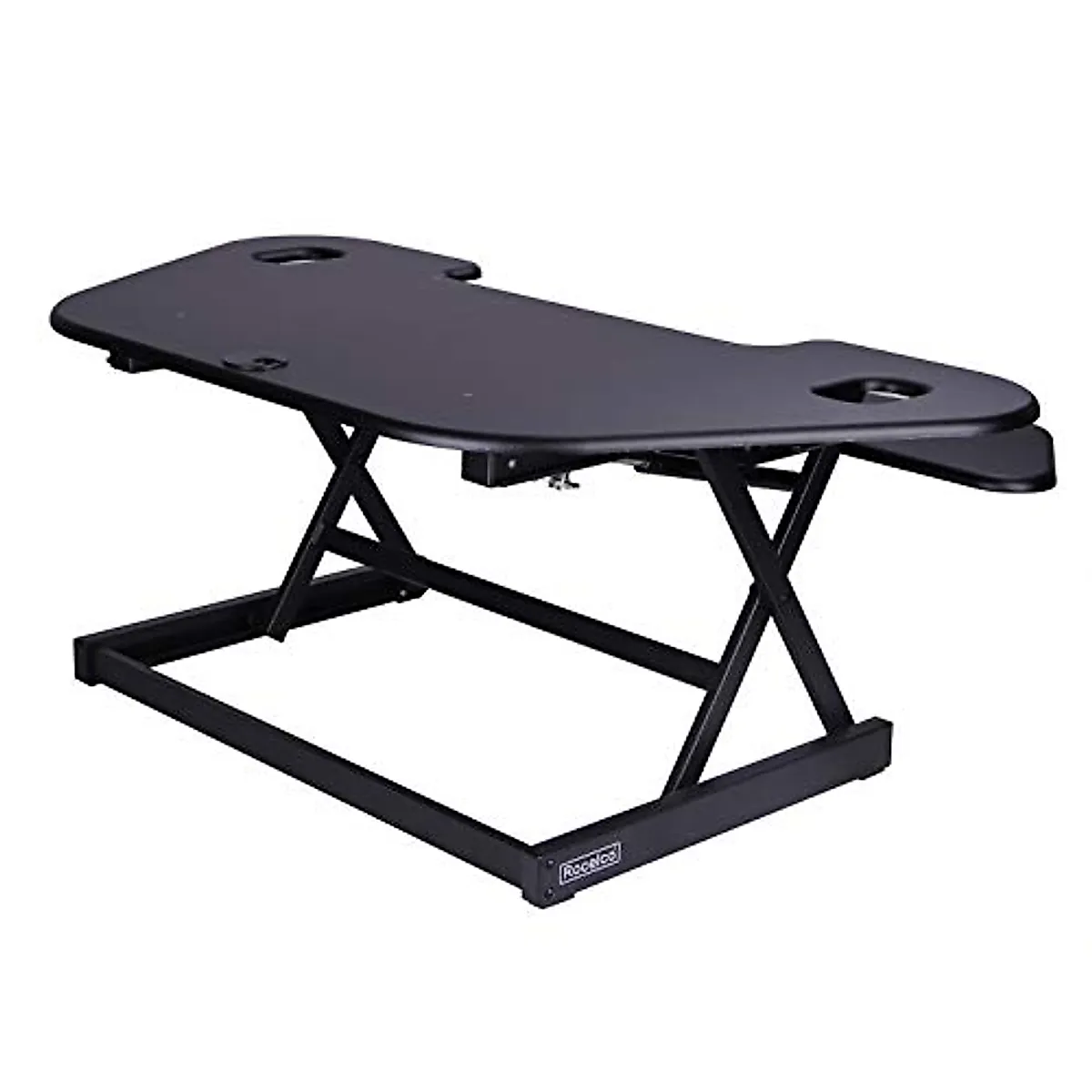 Rocelco 46" Height Adjustable Corner Standing Desk Converter, Quick Sit Standup Dual Monitor Riser, Gas Spring Assist Tabletop Computer Workstation, Large Keyboard Tray, (R CADRB-46), Black