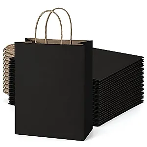 UCGOU Black Gift Bags 8x4.25x10.5 Inches 25Pcs Paper Bags with Handles Paper Gift BagsParty Favor Bags Goodie Bags Shopping Bags Bulk Craft Bags Grocery Bags