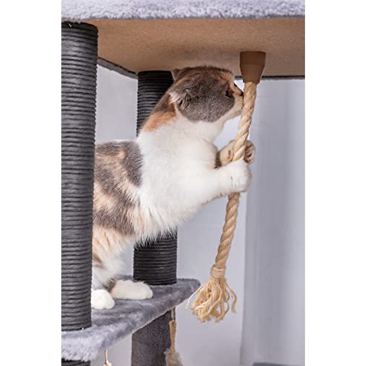 Catry Babylon Cat Tree - A Dynamic Complex Cat Tower with Cat Hammock, Scratching Post, and Playful Toys Invariably Trap Kitten to Stay Around This Easy Assembled Sturdy Cat Furniture, Classic Grey