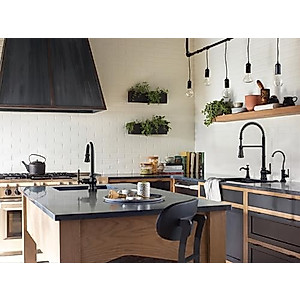 Moen S3955BL Paterson Deck Mounted Kitchen Soap Dispenser with Above the Sink Refillable Bottle, Matte Black