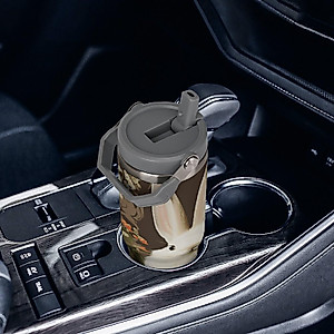 30oz Stainless Steel Insulated Tumbler with Flip Lid & Straw, Leakproof Travel Mug for Car, A Beautiful White Rabbit Double Wall Vacuum Thermal Coffee Cup with Handle, Spill-Proof Design for Hot/Cold