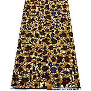 African Guaranteed Wax Block Prints Fabric/African Ankara Wrapper Fabric Wax Fabrics /-Sell by 6 Yards-100% Cotton-for Dresses- Red, Blue, White, Light-Gold