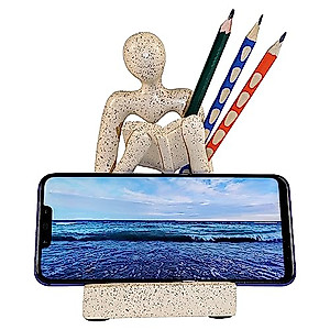 Cucuby Office Desk Pencil Holder Decor Cute Women Desk Supplies Pen Phone Stand Accessories School Organizers Reading Thinker Statue and Sculptures Resin Home Decor for Work