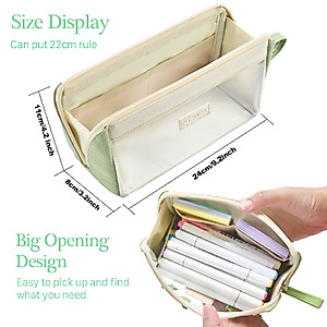 YOKUMA Clear Aesthetic Pencil Case Pouch for Girls Cute Kawaii Mark Pen Case Organizer Large Capacity for Kids Teen College Students Adults,Small Makeup Bag,Back to School Supplies (Green)