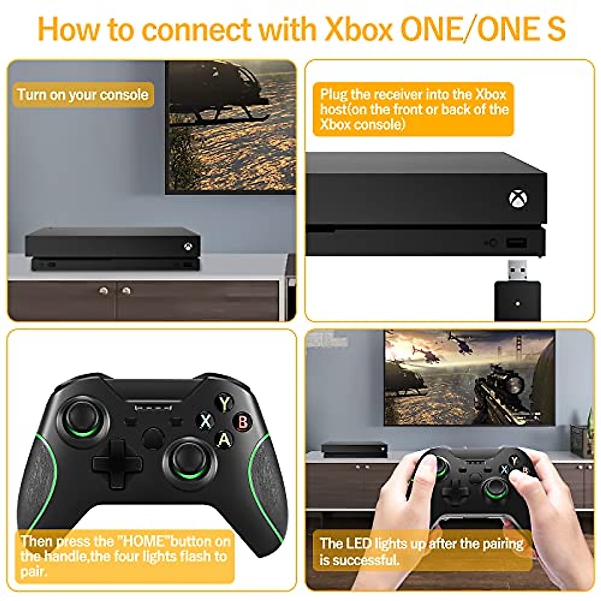 GLOWANT Wireless Controller Replacement for Xbox One Controller,2.4G Wireless Gamepad Joystick with Dual Vibration and Built-in 500mAh Rechargeable Battery Compatible with Xbox one(BL)