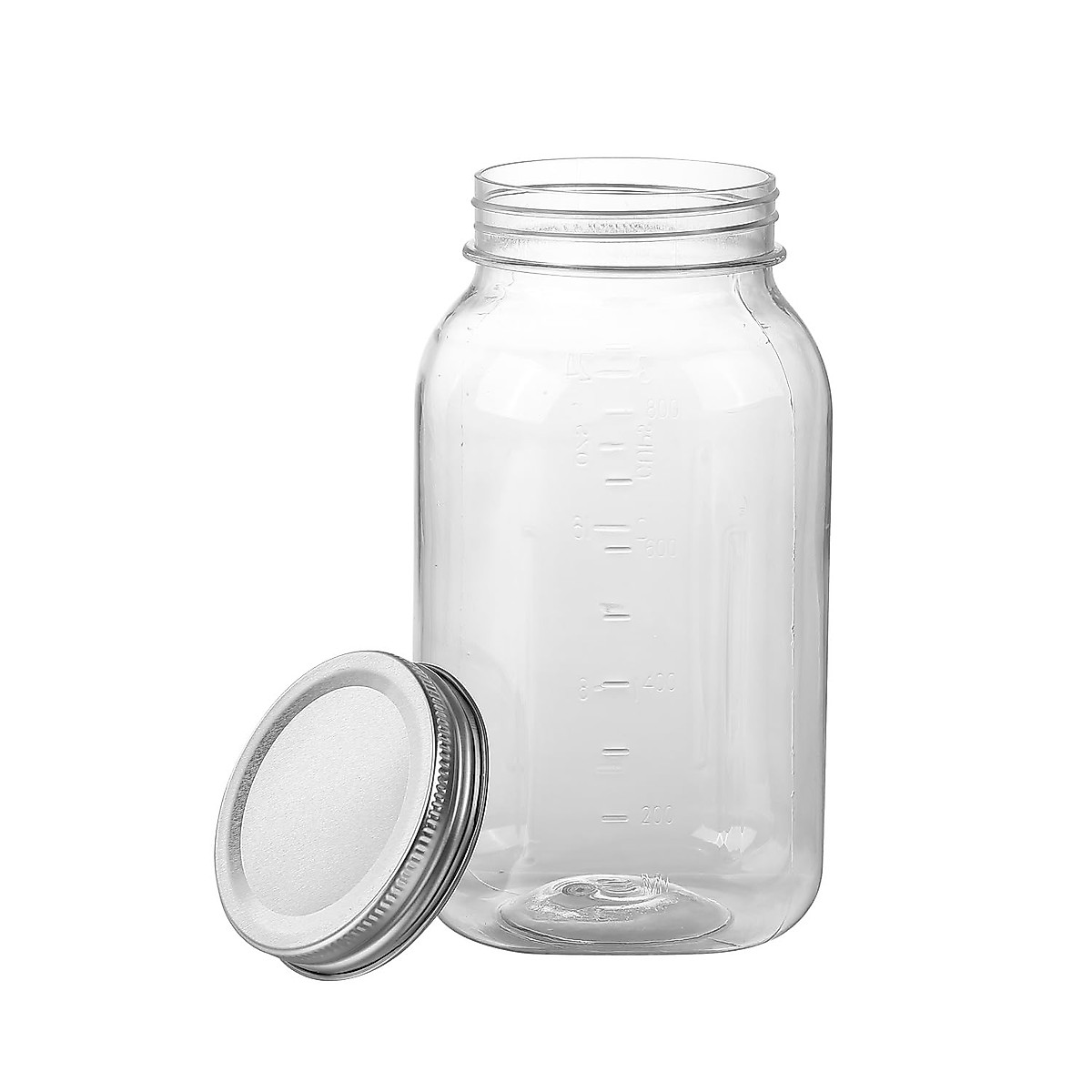 Party Club of America 6 Pack 32OZ Sliver Plastic Jars With Screw On Lids，Plastic Mason Jars Food Storage Container For Storing Dry Food, Candy, Cream,Peanut, Butter