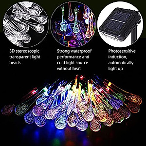 YQX-Solar String Lights Outdoor, LED Teardrop Fairy Tale Light Waterproof, Crystal Raindrop Holiday Decoration Lights, for Garden Patio Home Fences Party,White,100Light