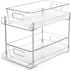 World-in-one 2 Tier Bathroom Storage Organizer, Clear Under Sink Organizers Vanity Counter Storage Container, Pantry Cabinet Drawers Bins, Pull-Out Organization, 1Pack, Transparent, TM 01