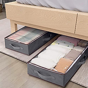 Lifewit Under Bed Storage Containers Clothes Organizers with Durable Fabric, Sturdy Structure, Reinforced Handle, See-Through Window for Clothing, Blankets, Sweaters, Toys, Shoes, Grey, 2 Pack