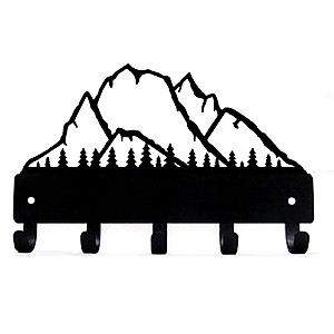 The Metal Peddler Mountain Landscape Key Rack Hanger - Small 6 inch Wide - Made in USA; Wall Mounted Hooks; Gift for Nature Lovers