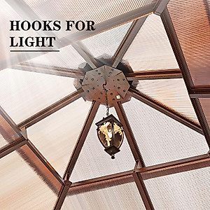 YOLENY 12'x12' Hardtop Gazebo, Outdoor Polycarbonate Double Roof Canopy, Aluminum Frame Permanent Pavilion with Curtains and Netting, Sunshade for Garden, Patio, Lawns