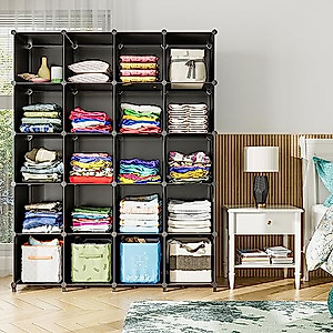 FUNLAX Cube Storage Shelf, 16 Storage Cubes Closet Organizers and Storage Portable Cube Storage Organizer Plastic Bookshelf Bookcase for Study Room, Bedroom, Office, Black