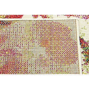 Unique Loom Lyon Collection Modern Watercolor Floral Area Rug, 2 x 6 ft, Ivory/Pink