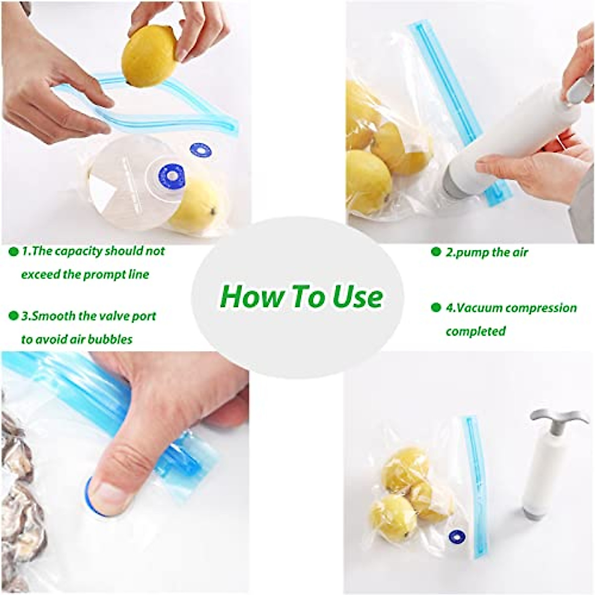 Sous Vide Bags 30 Pack Reusable Vacuum Food Storage Bags for Anova, Joule Cookers - 3 Sizes Vacuum Food Bags, 1 Hand Pump, 4 Sealing Clips and 4 Clamps for Food Storage and Sous Vide Cooking