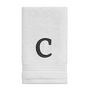 Avanti Linens - Monogram Embroidered Fingertip Towel, 100% Cotton, C, White/Gray