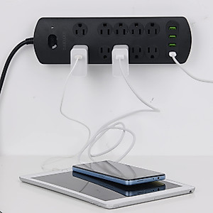 Power Strip, T-SIDAKE Socket, with 10 AC Power Outlets, 3 USB 3.0 Ports and a USB C Port, 6 Feet Extension Cord (1875W/15A), is a Necessity for Offices, Homes, and Dormitories. (Black)