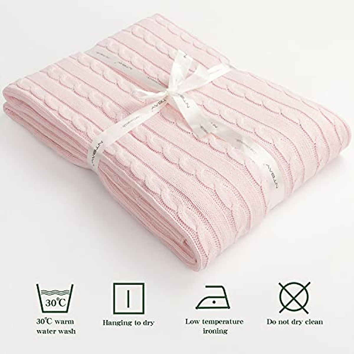 NTBAY 100% Pure Cotton Cable Knit Toddler Blanket, Super Soft Warm Breathable 30x40 Baby Blanket for Crib, Stroller, Nursery, Travel, Newborn, 30x40 Inches, Baby Pink