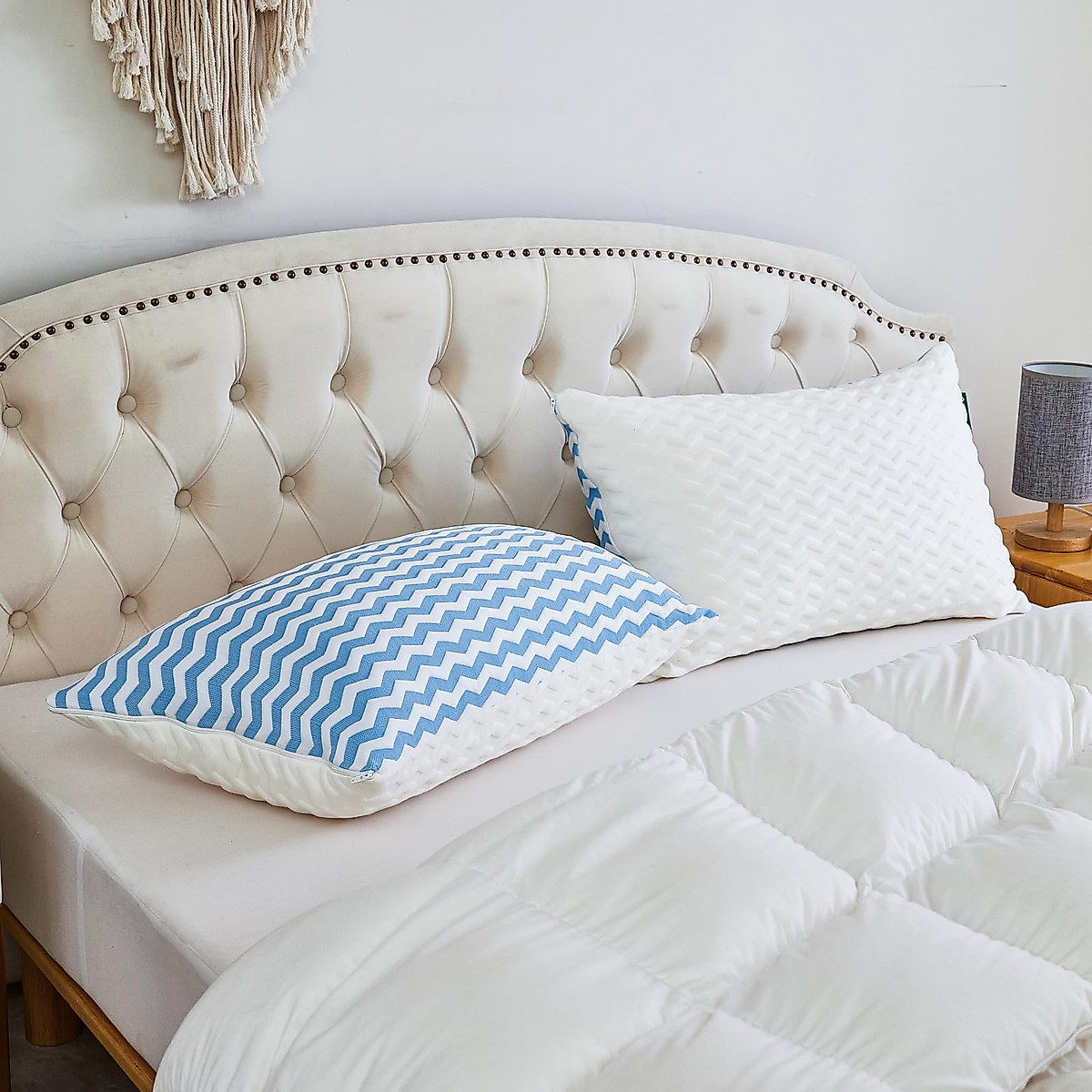 Pillows Queen Size for Bed - Adjustable Firm Pillow for Back Stomach and Side Sleeper - Shredded Memory Foam Cooling Pillow for Neck and Shoulder Pain with Washable Cover