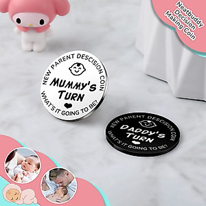 2 Pieces Fun New Parents Decision Coin Double-Sided Decision Making Coin New Baby Presents Pregnancy Presents for First Time Mom New Dad Presents for Christmas Thanksgiving Silver and Black