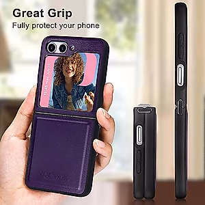 Belemay for Samsung Galaxy Z Flip 5 Case-Genuine Leather+Soft TPU Bumper-Protective Slim Cover-Shockproof Samsung Z Flip5 Phone Case Compatible with Samsung Galaxy Z Flip 5 (5G 2023)-Royal Purple
