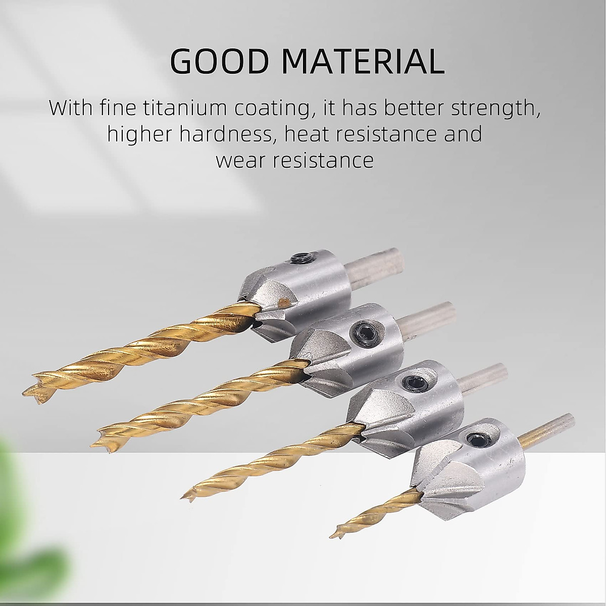 Pteanecay Titanium Coated Countersink Drill Bit Set Woodworking Carpentry Reamer Tool Set with Hex Key Wrench,4 PCS