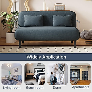 YiMiYom 3 in 1 Convertible Sofa Bed, Folding Loveseat Sleeper Sofa Bed with 6-Position Adjustable Backrest and Pillows, Velvet Tri-Fold Sleeper Sofa Chaise Lounge Couch, Grey (55.1" W-Full Size)