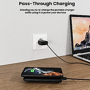 TECHSMARTER 12000mAh 18W USB-C PD Wireless Power Bank with Anti-Slip Suction Cups. Portable Charger Compatible with iPhone 15, 14, 13, 12, 11, SE 2020, X, XR, XS, Samsung S23, S22, S21, S20, S10, S9