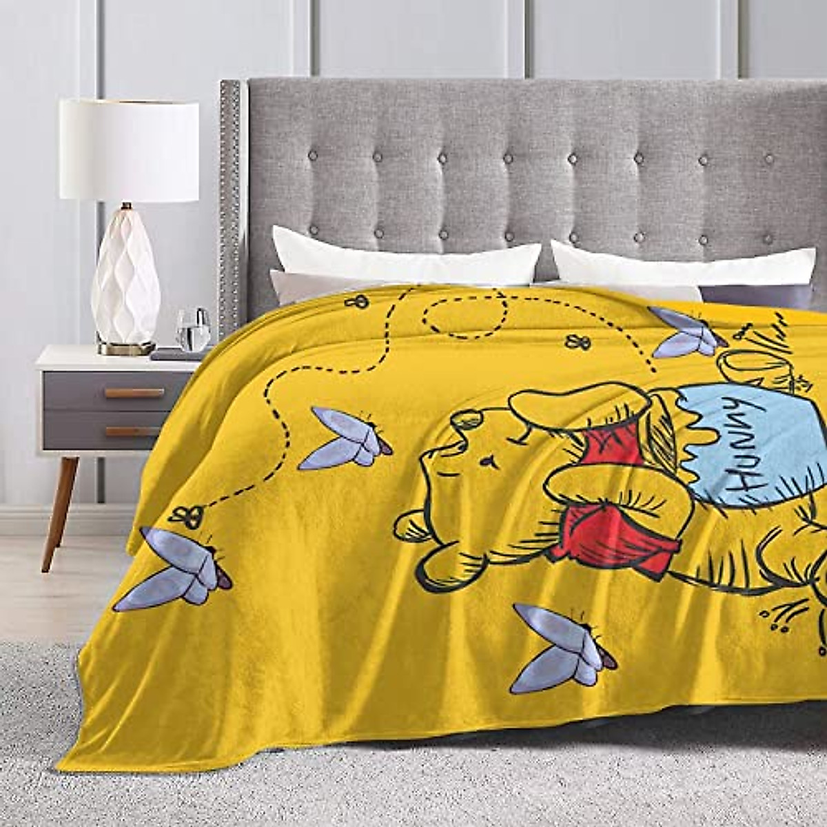 Jvolxui Cute Cartoon Bear Blanket Super Soft Flannel Blanket Luxury Warm Plush Bedding for Sofa Living Room Bedroom, Black1, S 50''x40''