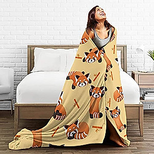PAVQWEJ Flannel Fleece Throw Blanket,Cute Red Panda and Bamboo Home Decor Perfect for Bed and Sofa Blankets with Pillowcase Cover（18"x 18"） for All Season Microfiber Durable Couch Blankets（50"x 40"）