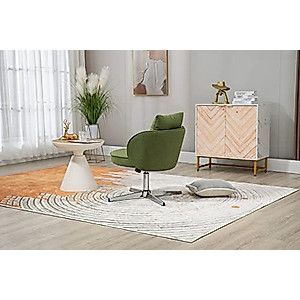 Pvillez Office Desk Chair No Wheels Polyester Fabric Armless Home Office Desk Chair Office Chair Vanity Chair Adjustable Swivel Home Office Computer Chair Task Chair w/Pillow&Silver Base (Green)