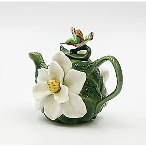 Cosmos Gifts 56647 Porcelain Magnolia Flower Teapot with Hummingbird 4 5/8"H