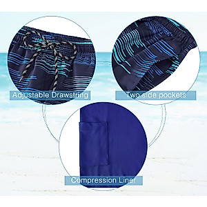 Cozople Boys Swimming Trunk with Boxer Brief Liner UPF Swim Shorts Compression Stretchy Bathing Suits Blue Grass Boardshorts Quick Dry Swimwear Size 10-12
