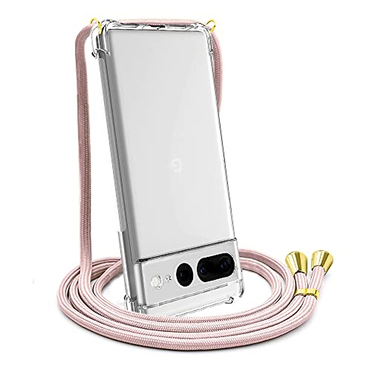 YESPURE Crossbody Case for Google Pixel 7 Clear Soft TPU Anti-Yellowing Anti-Scratch Shockproof Protective Phone Cover Case with Adjustable Lanyard Neck Strap for Women Girls - Rose Gold