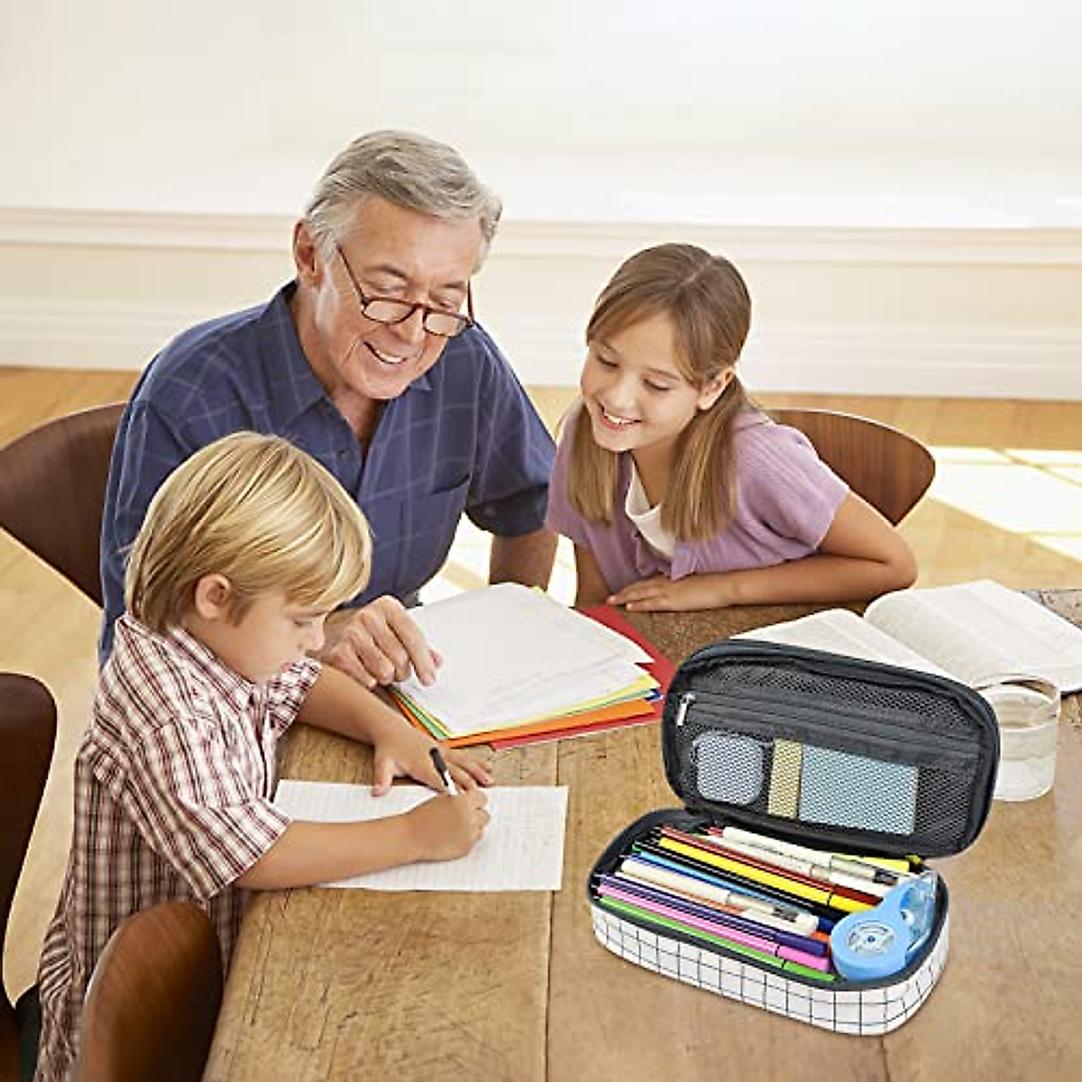 Pencil Case Large Capacity Pencil Pouch, Pencil Bag with Three Compartments Organizers, Pencil Case Canvas Pencil Pouch Holder for Students Kids Teens Adults - 9.05 x2.75 x4.72 inches