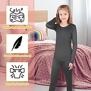 3 Set Girls Thermal Underwear Soft Long Underwear Winter Thermal Top and Bottom with Fleece Lined Base Layer for Girls (2 in Black, 1 in Grey, Medium)