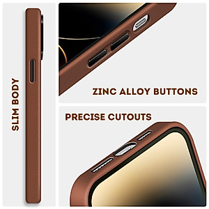 kingflag Vegan Leather Magnetic Case for iPhone 14 Pro Max Wireless Charging, MagSafe Compatible, Metal Buttons, Shockproof Protective Phone Case Cover for Women Men 6.7" (Rich Brown)