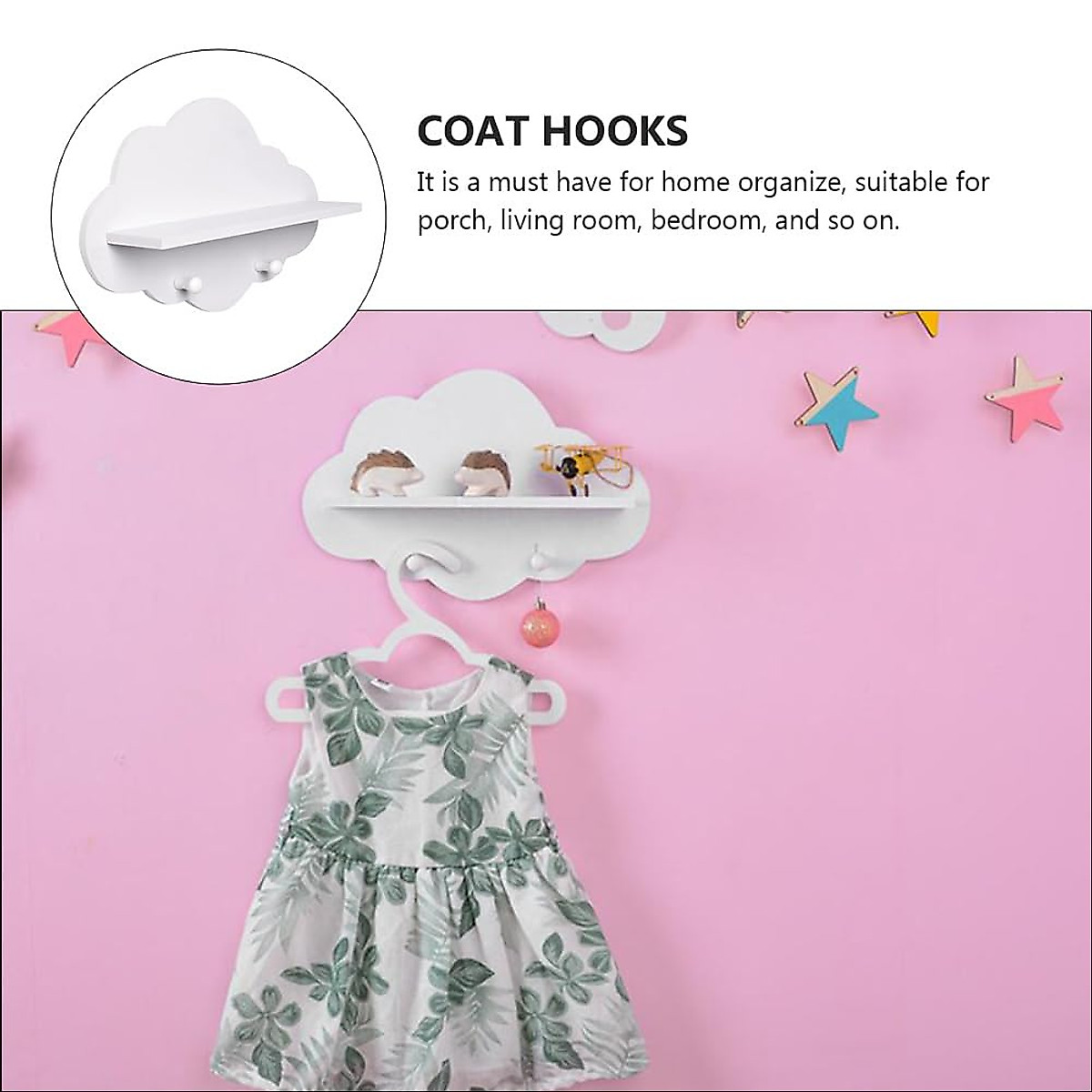 LABRIMP Multifunctional Storage Rack Storage Shelf Rack Porch Organizer Rack Cloud Shape Shelf Entryway Floating Shelves Coat Wall Rack Shelves Coat Hooks White Nordic Hanger Wpc