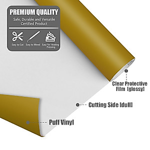 TransWonder Gold Puff Vinyl Heat Transfer - 3D Puff Heat Transfer Vinyl HTV Puff Vinyl 12" x6' for Heat Press T Shirts Compatible with Cricut Air or Maker (Gold)
