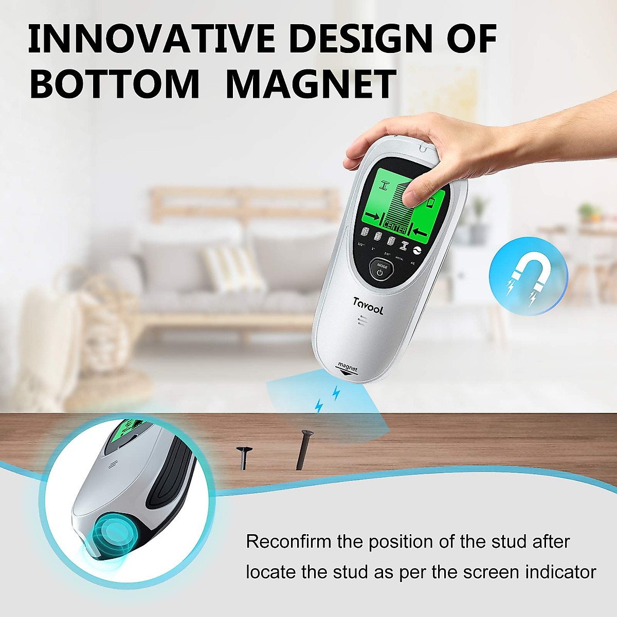 Stud Finder Wall Scanner - 6 in 1 Electronic Magnetic Stud Sensor Joist Drywall Wall Detector Beam Depth Finder Magnet Center Finding with LCD Display for Wood AC Wire Metal Studs Detection