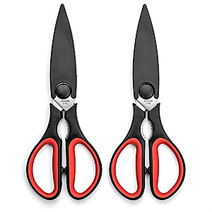 Ultra Sharp Kitchen Cooking Scissors, Heavy Duty, Serrated Stainless Steel Shears, Set of 2, Protective Cap, Dishwasher Safe
