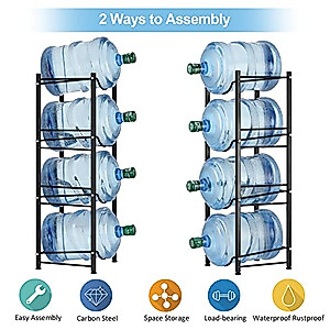 Water Jug Rack for 5 Gallon 4 Tier Water Cooler Jug Rack for Detachable Heavy Duty Water Bottle Holder Storage Shelf for Home, Office, Kitchen, Black