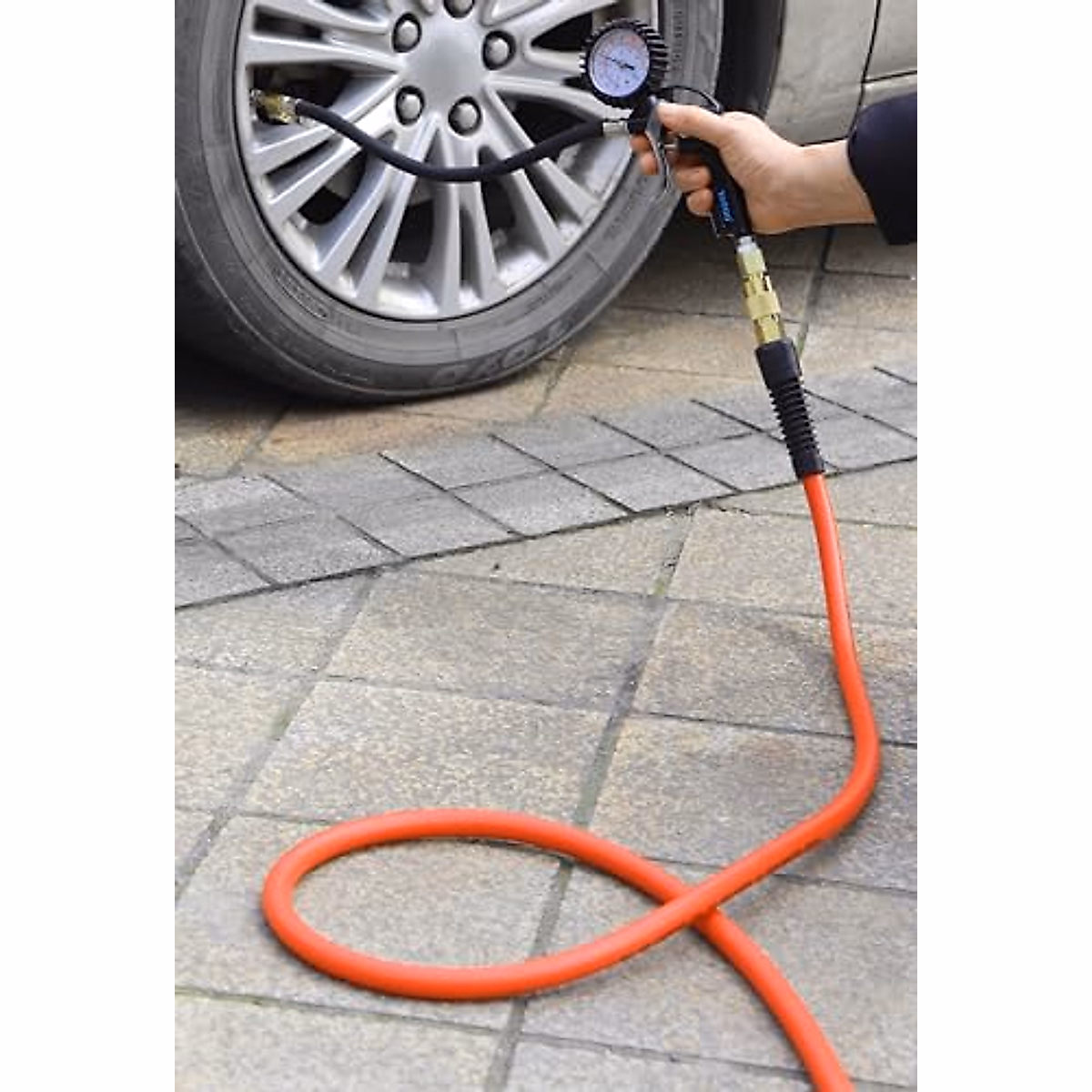 YOTOO Hybrid Air Hose 1/4-Inch by 50-Feet 300 PSI Heavy Duty, Lightweight, Kink Resistant, All-Weather Flexibility with 1/4-Inch Industrial Air Fittings and Bend Restrictors, Orange
