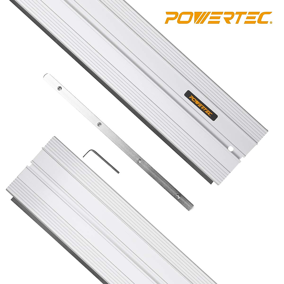 POWERTEC 71573 55” Track Saw Guide Rail Joining Set for Bosch Track Saws | Includes (2) Aluminium Extruded Guided Rails and (1) Guide Rail Connectors for Woodworking Projects
