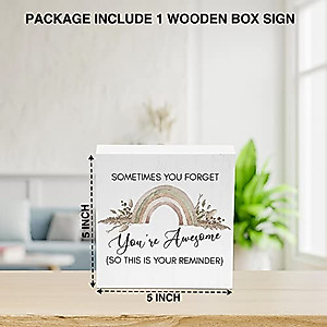 Boho Rainbow Theme Inspirational Desk Decor Wooden Box Sign - Motivational Table Sign For Kids Room Nursery Playroom Classroom-Sometime You Forget You're Awesome So This Is Your Reminder(TongMu-04)