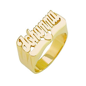 Lee106Z Personalized Gold (8.5mm) Size Script Letter with Plain Heart Tail Name Ring (yellow-gold 10k, 7)
