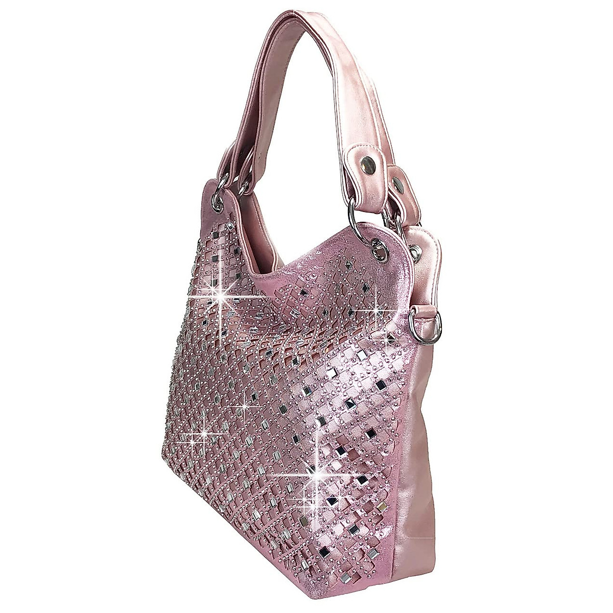 Zzfab Mirror Double Handles Bling Purse Light Pink