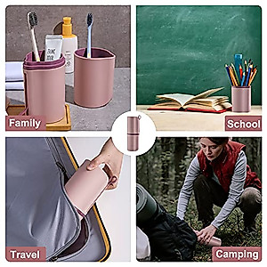 Dadop Travel Toothbrush Case with 5 Pack Silicone Toothbrush Covers, Portable Trips Wash Cup Holder Storage for Travel, Business, Home, Camping, School Supplies(Pink)