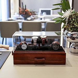 LOCDION Mens Watch Case Jewelry Box, Walnut Wood Watch Box Organizer with Drawer, Wooden Watch Holder Organizer for Men, Ideal Watch Display Case Gift for Father Husband Fiance Man Gifts for Father