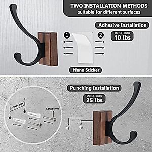 Wood Wall Hooks, 3 Pack Wall Hooks Heavy Duty, Rustic Wood Hooks Wall Mounted, Wall Hooks for Hanging Coat, Towel, Keys, Hat, Umbrella, Bag, Rag and Kitchen Utensils